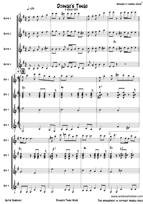 Guitar Ensemble Music Arrangements, Andrew Hobler Music Services ...